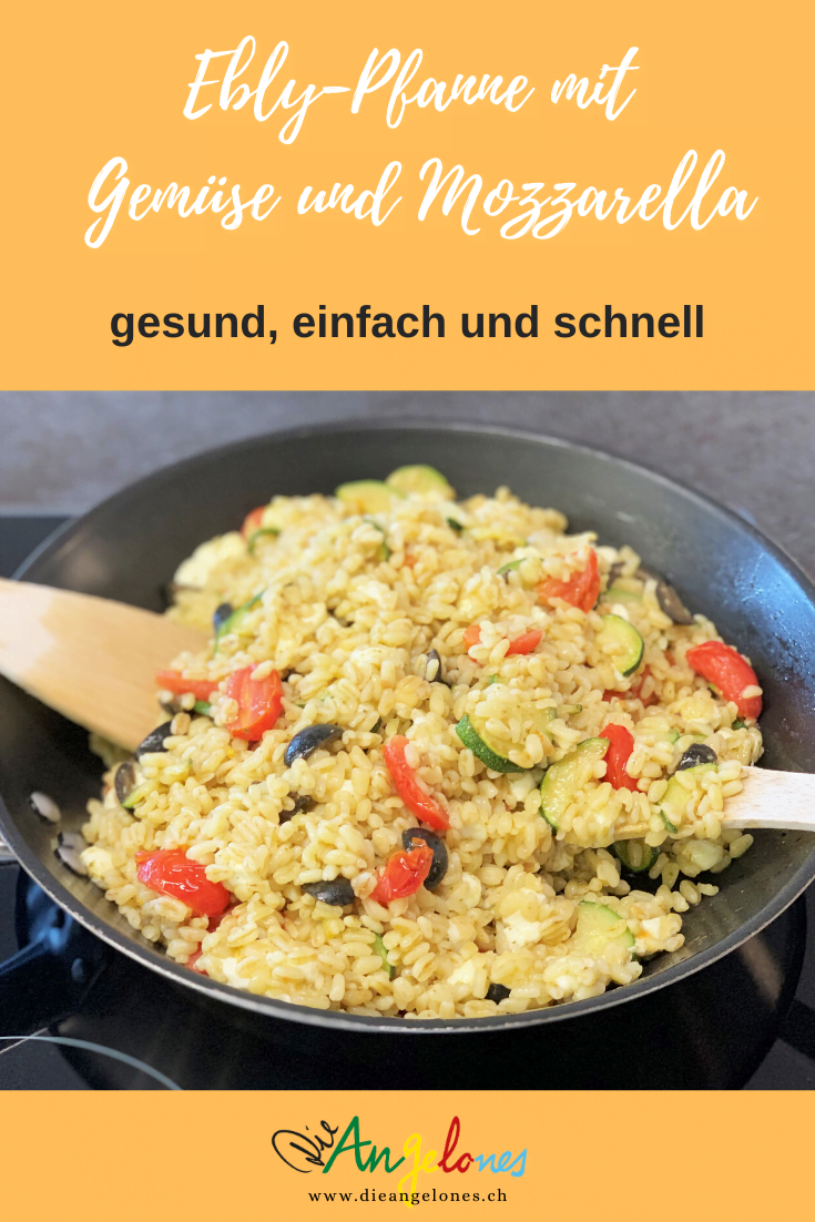 Ebly-Pfanne all'italiana mit Gemüse, Mozzarella und Pesto